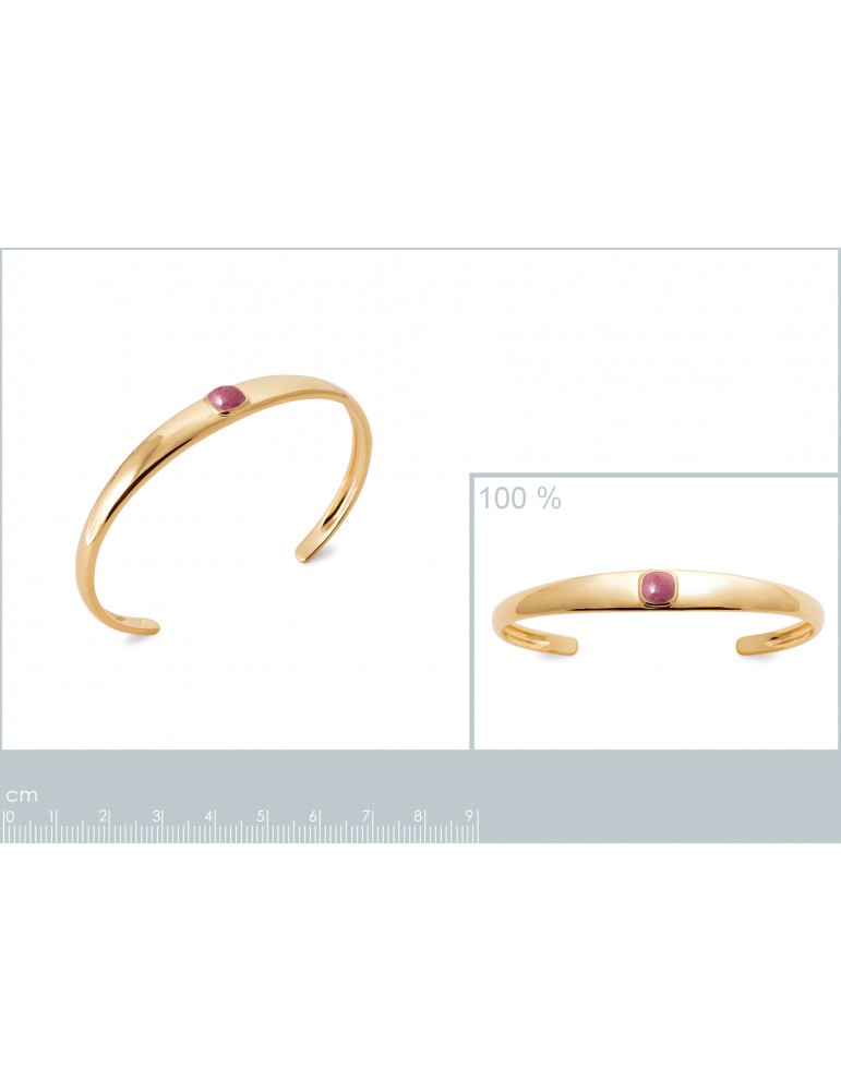 Bracelet Jonc Plaqué Or Rhodonite Solitaire Femme